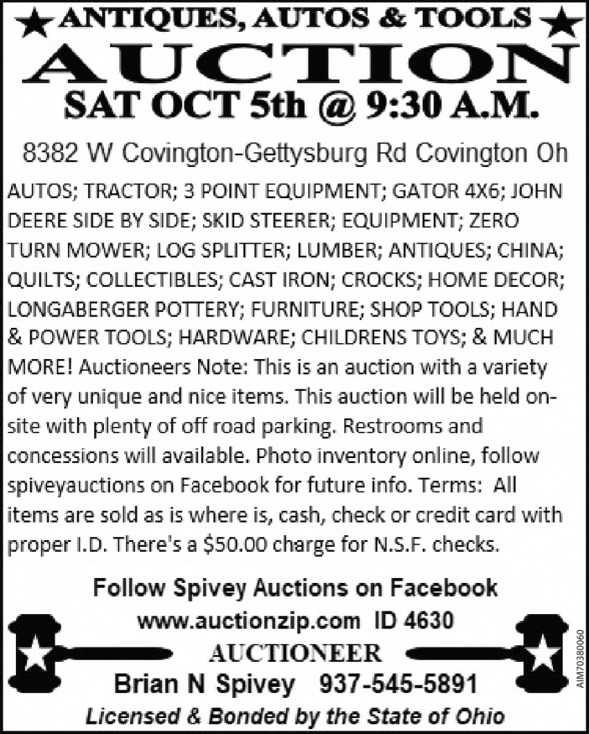 Auction, Brian N Spivey Auctioneer, Laura, OH